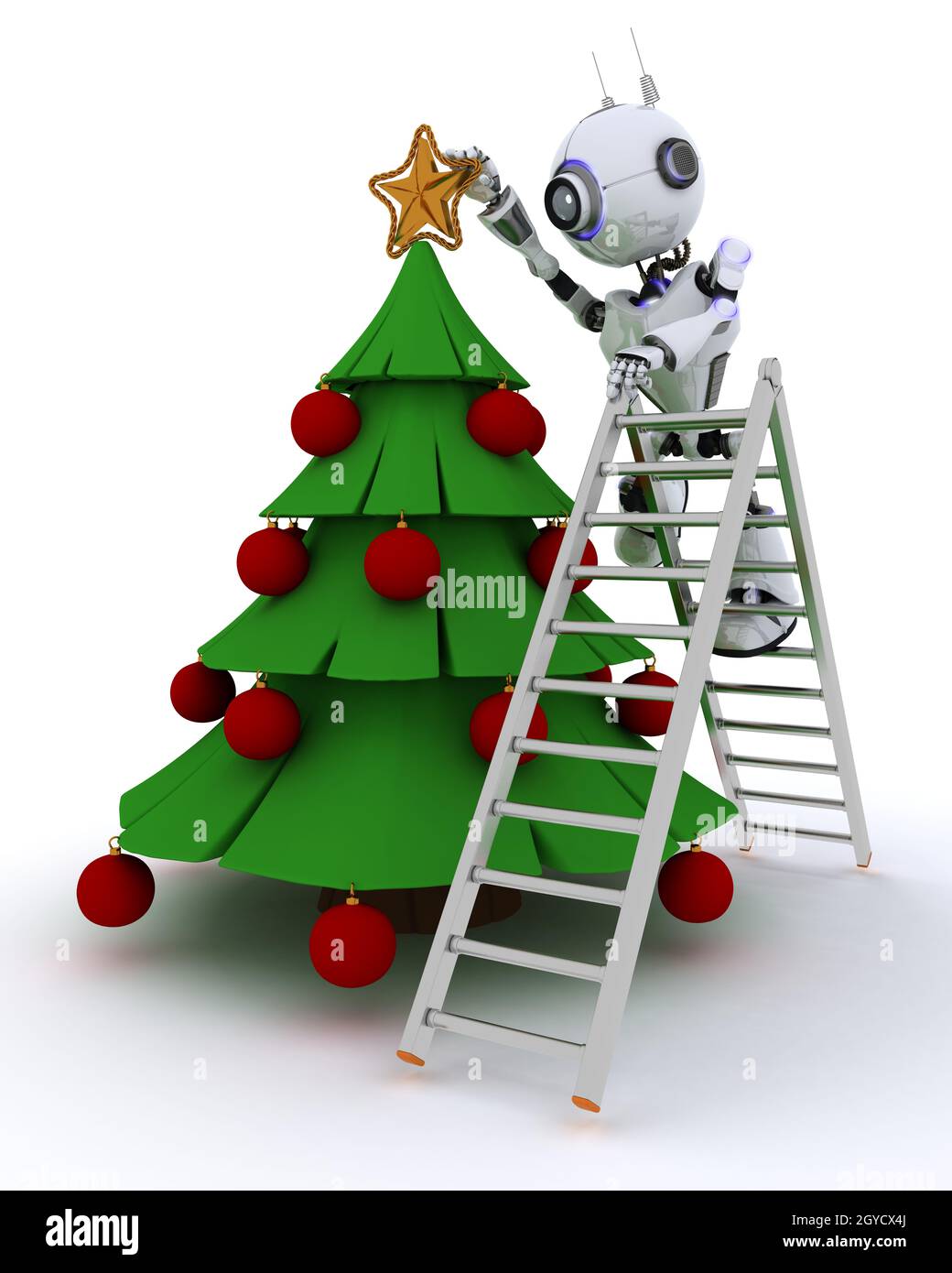 3D Render of a Robot trimming the tree Stock Photo - Alamy