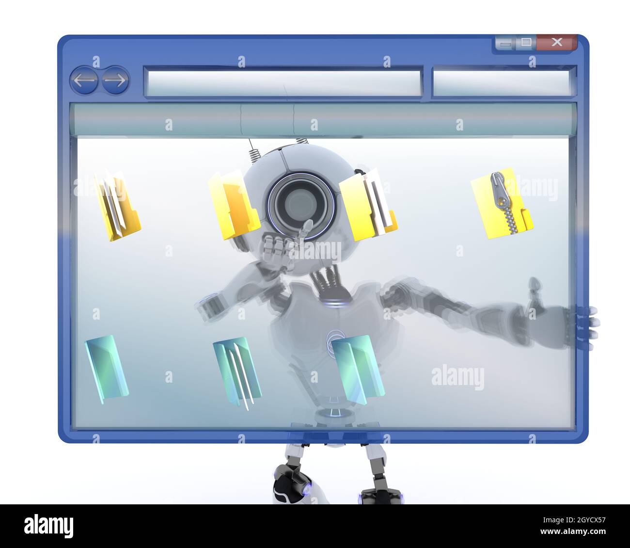 3D Render of a Robot with computer window Stock Photo - Alamy