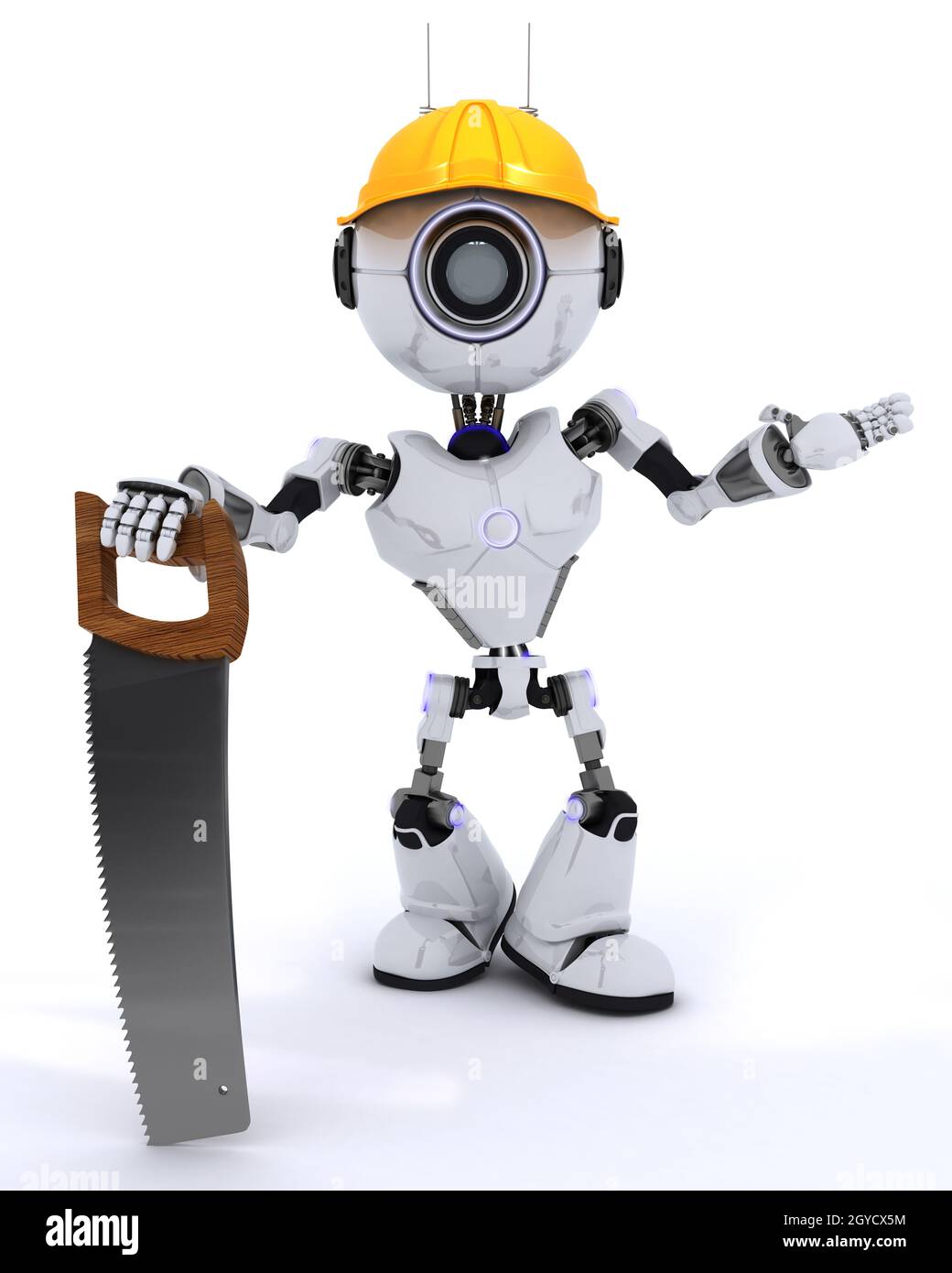3D Render of a Robot Builder with a saw Stock Photo - Alamy