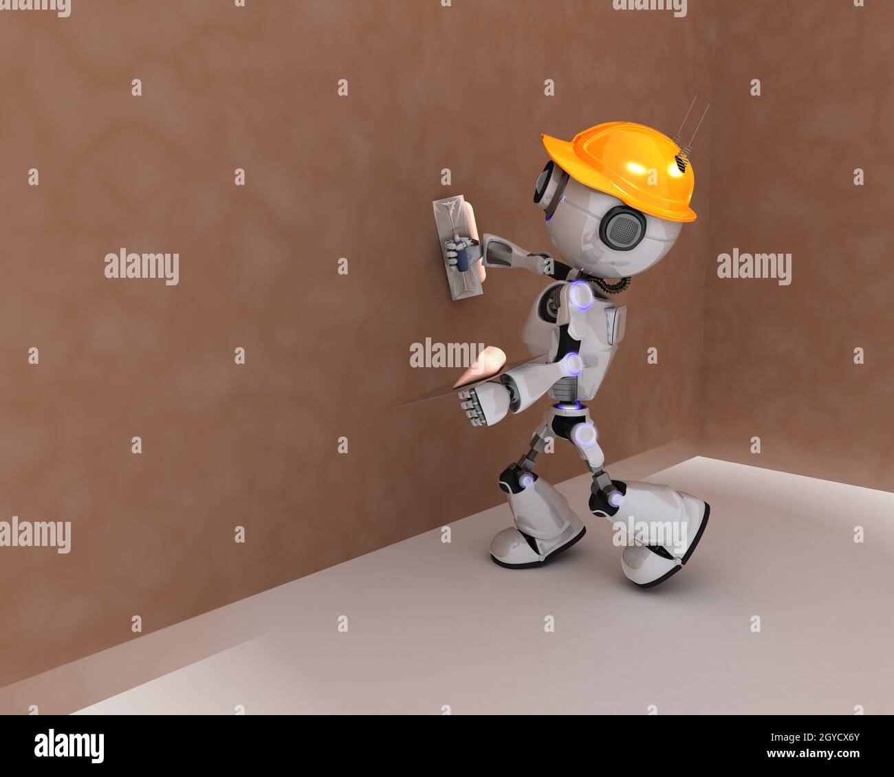 3D Render of a Robot plastering a wall Stock Photo - Alamy