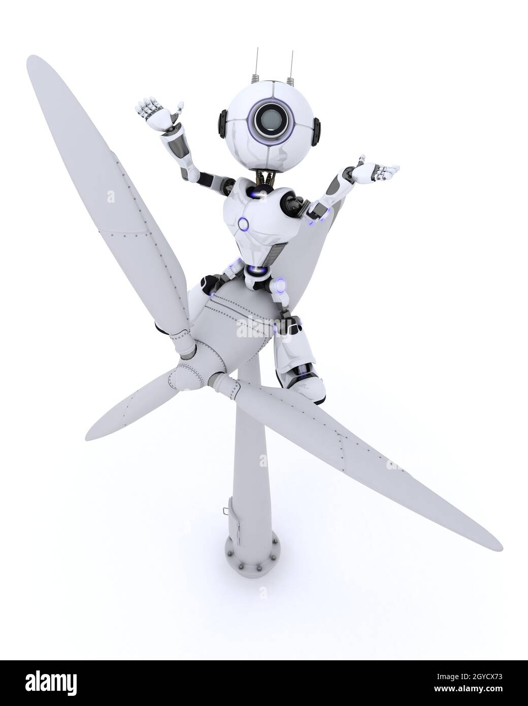 3D Render of a Robot with wind turbine Stock Photo - Alamy