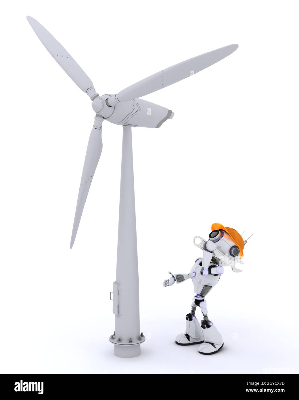 3D Render of a Robot with wind turbine Stock Photo - Alamy