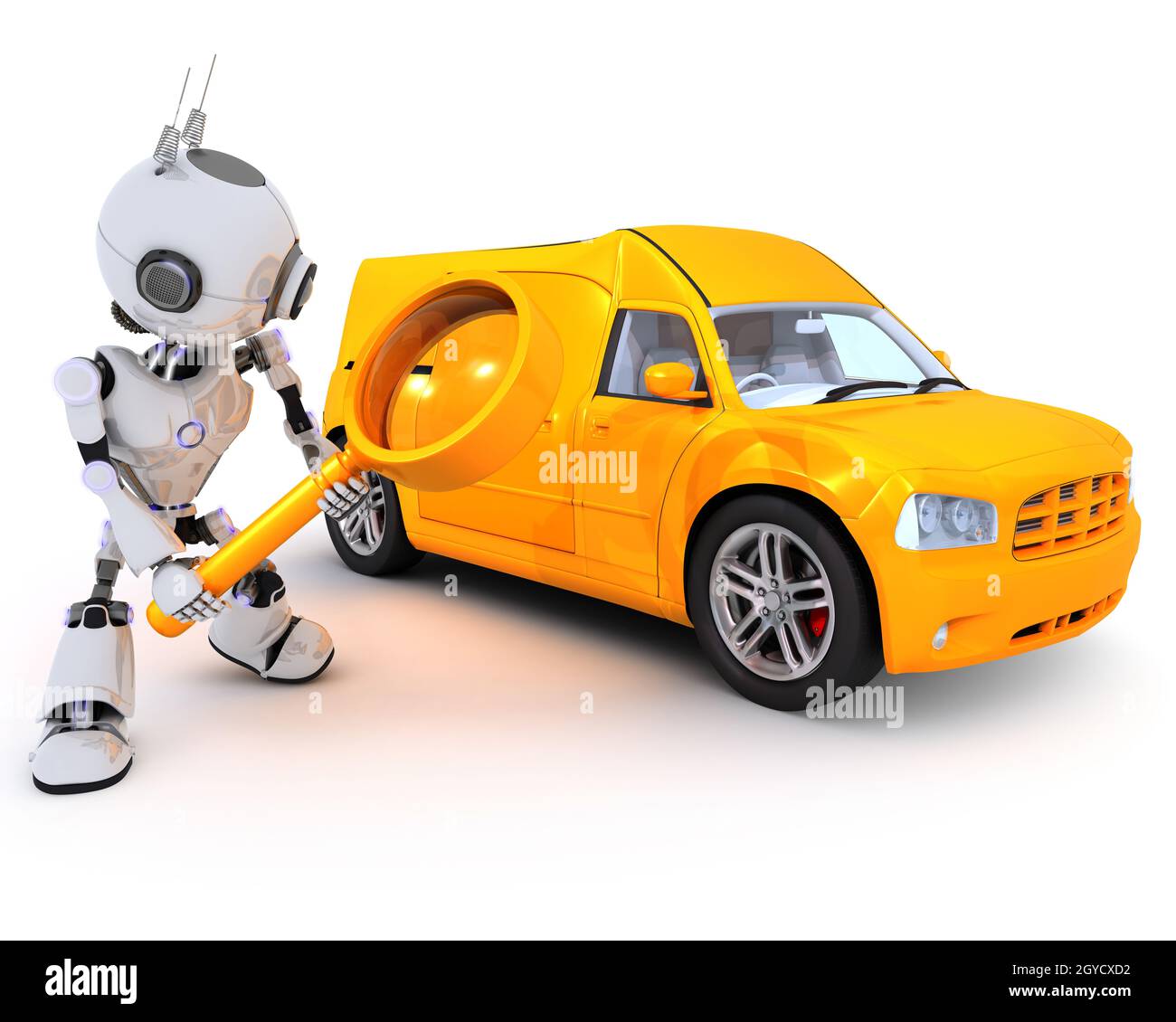 3D Render of a Robot searching for a van Stock Photo - Alamy