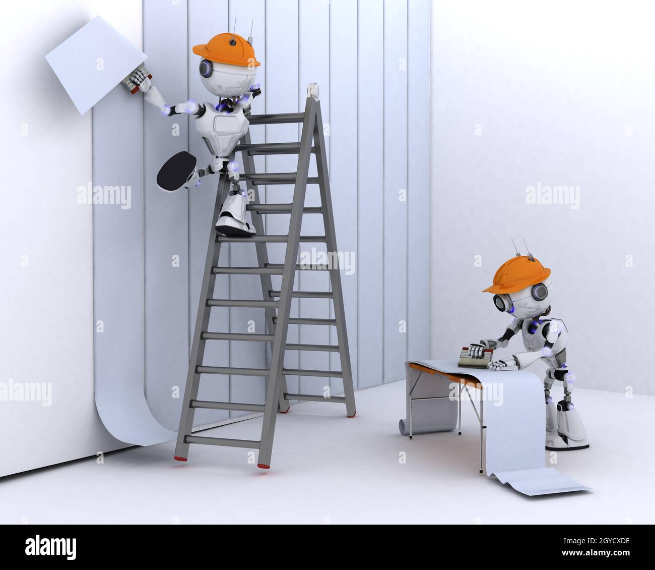 3D Render of a Robot hanging wallpaper Stock Photo - Alamy