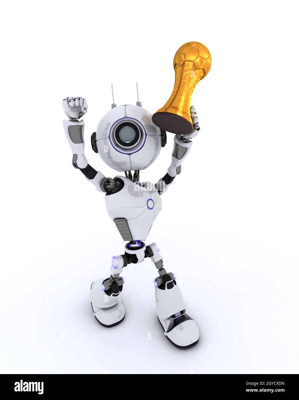 3D Render of a Robot lifting football trophy Stock Photo - Alamy