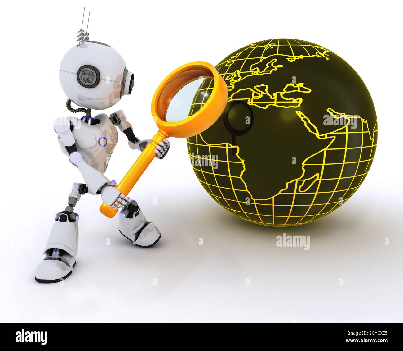 3D Render of a Robot searching with magnifying glass Stock Photo - Alamy