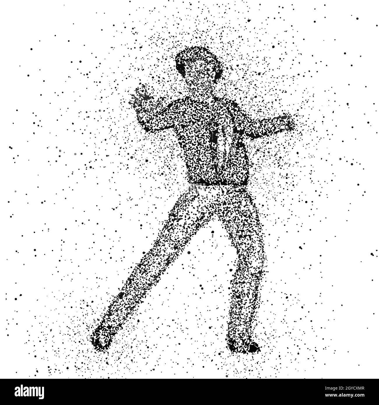 Silhouette of a male figure made of exploding dots Stock Photo - Alamy