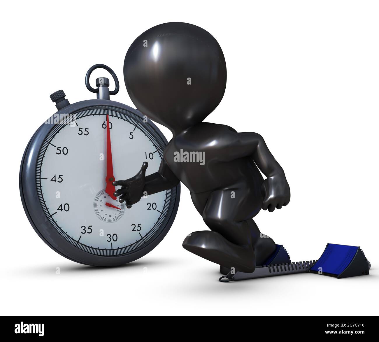 3D Render of Morph Man on starting blocks and stop watch Stock Photo ...
