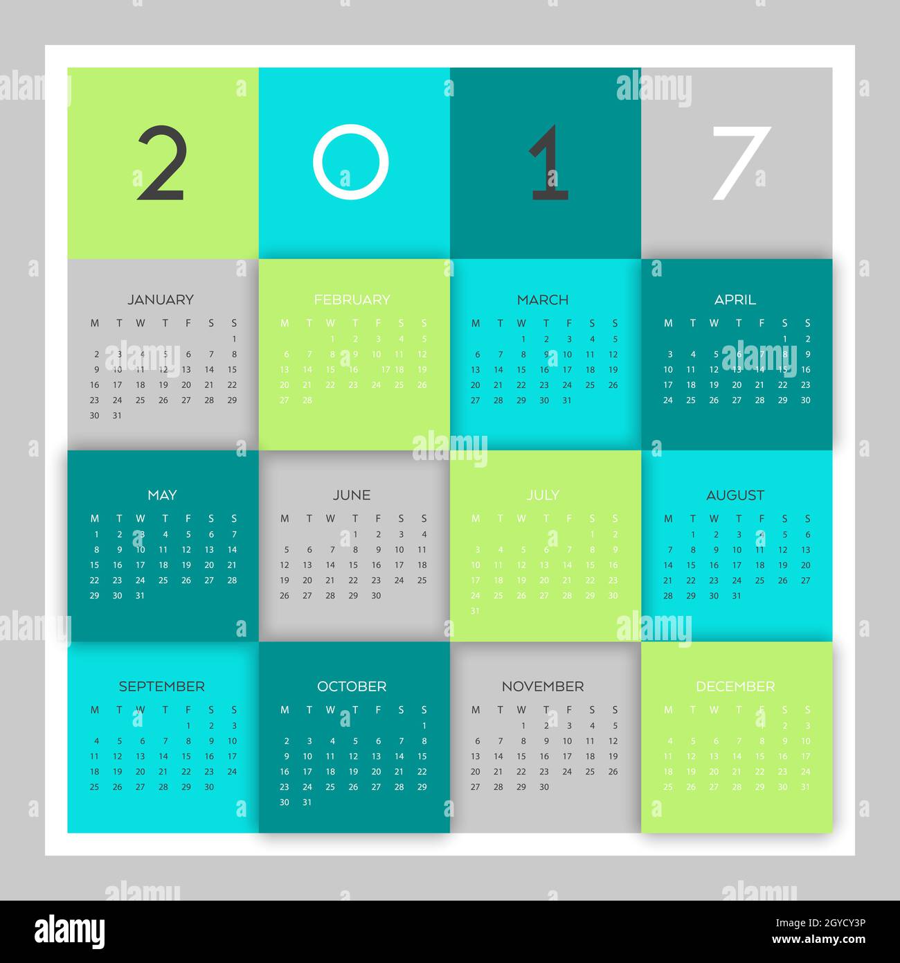 Calendar template with a modern blocks design Stock Photo - Alamy