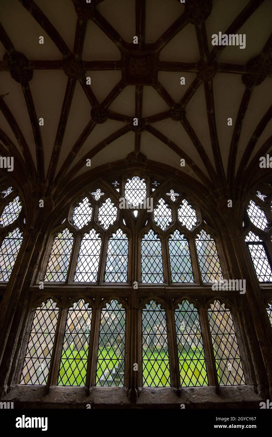 Cloister Window at Wells Cathedral, Somerset Stock Photo - Alamy