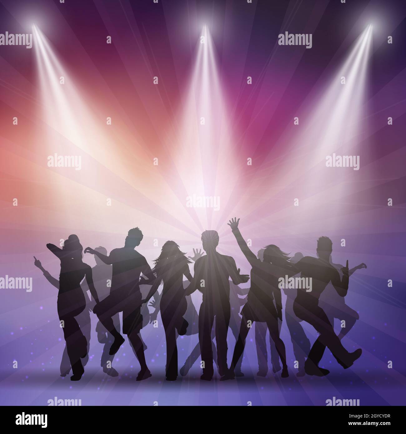 Silhouettes of people dancing under spotlights Stock Photo - Alamy