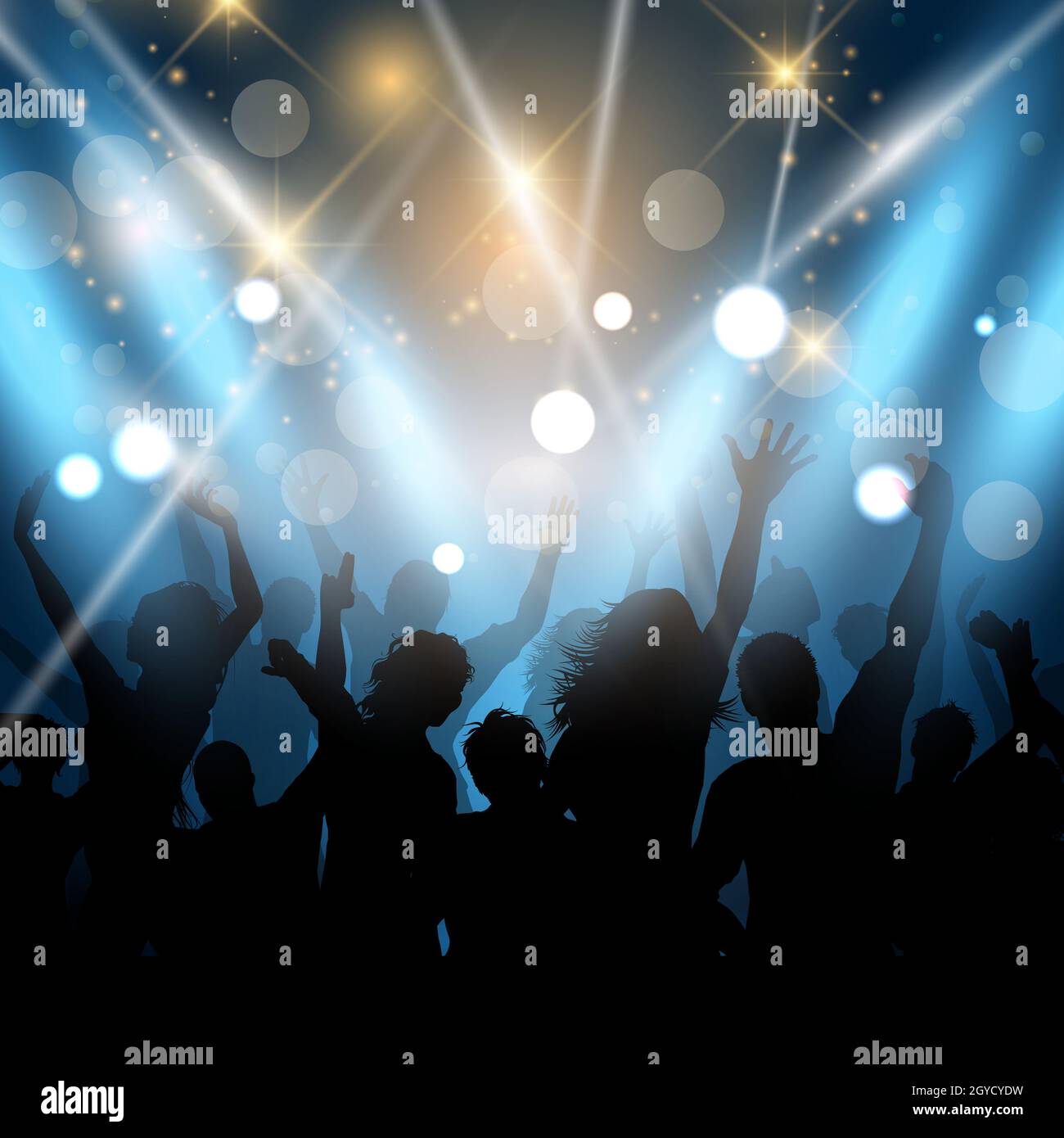 Silhouettes of party people on a spotlights background Stock Photo - Alamy