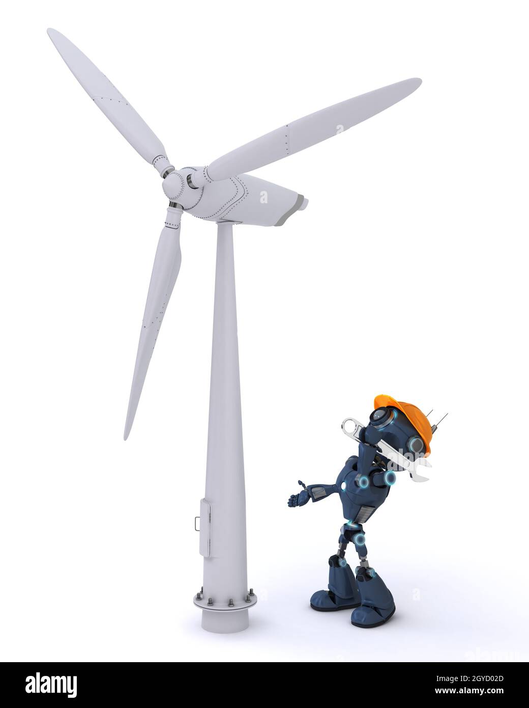 3D Render of a Android with wind turbine Stock Photo - Alamy
