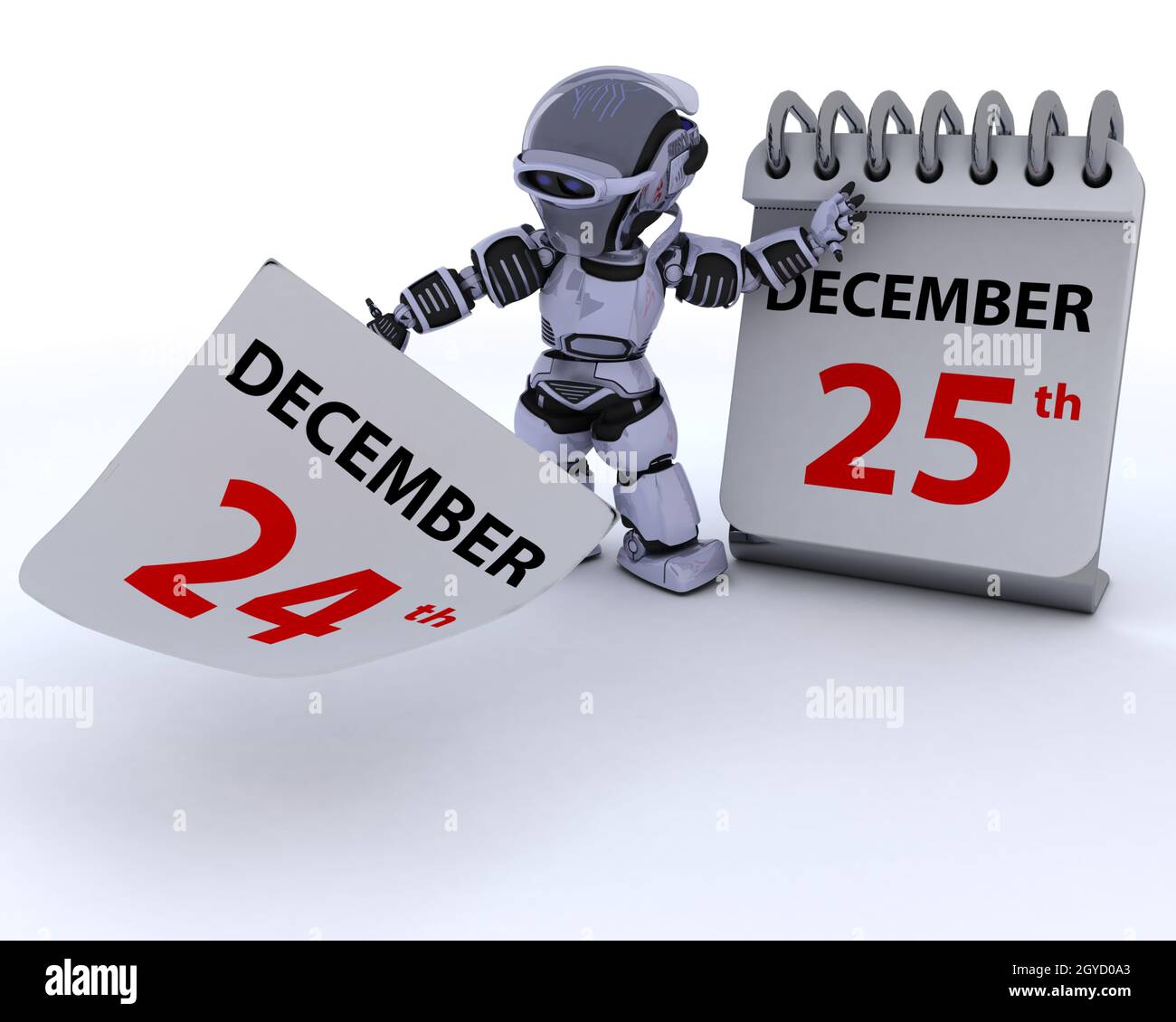 3D render of a robot with a calender Stock Photo - Alamy