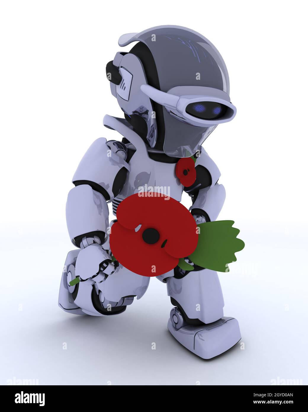 3D render of a Robot with poppy in rememberance Stock Photo - Alamy