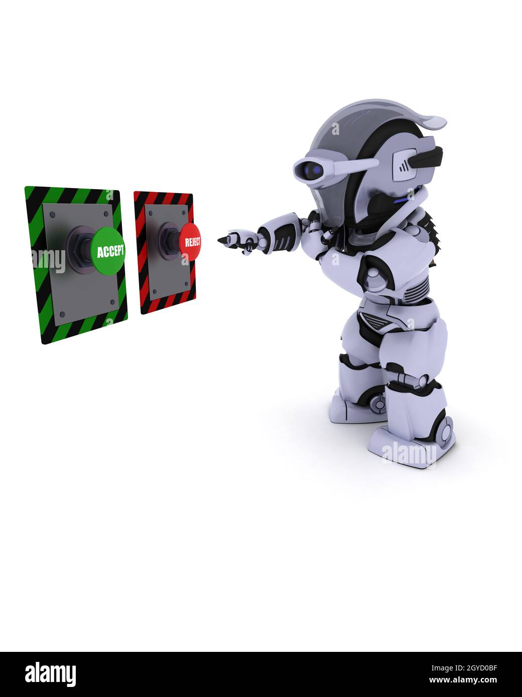 3D Render of a Robot deciding which button to push Stock Photo - Alamy