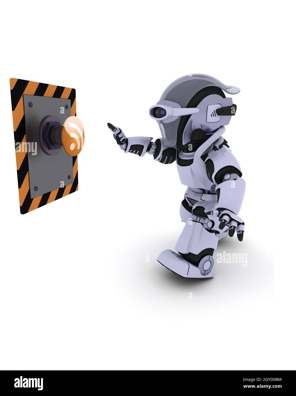 3D Render of a Robot pushing a button Stock Photo - Alamy
