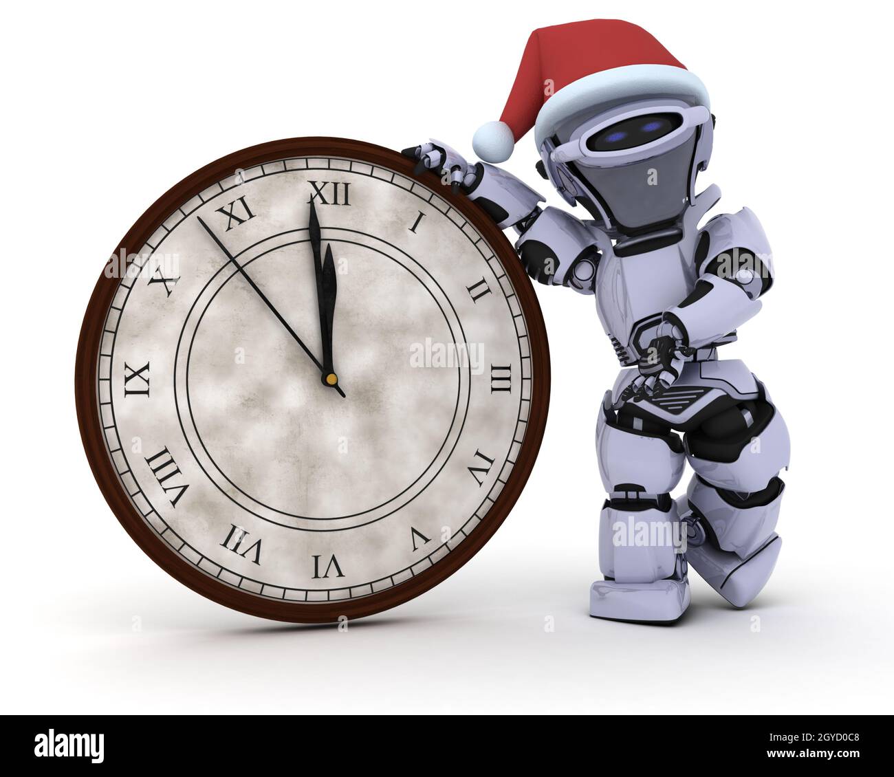3D Render of a Robot with clock at new years Stock Photo - Alamy