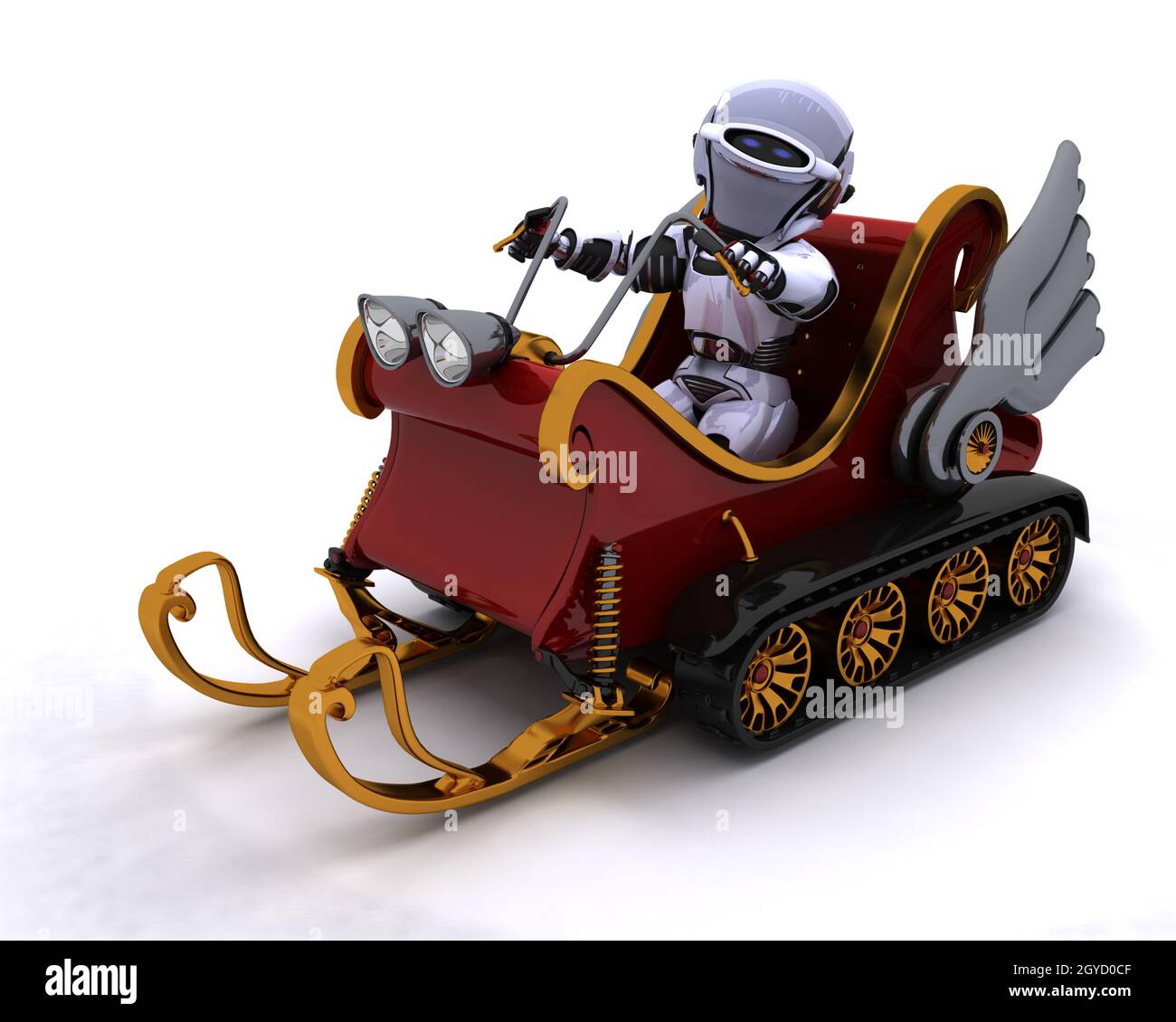 3D Render of a Robot on a snowmobile sleigh Stock Photo - Alamy