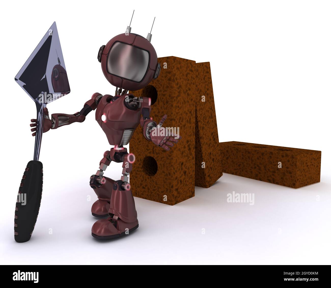 3D Render of an Android with bricks and trowel Stock Photo - Alamy