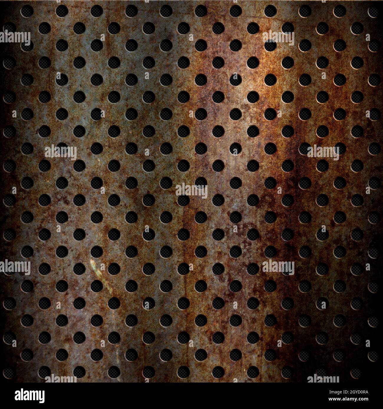 Background with a rusty perforated metal design Stock Photo - Alamy