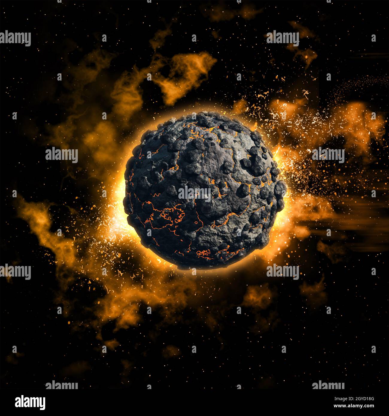 Space background with colourful nebula and volcanic planet Stock Photo ...