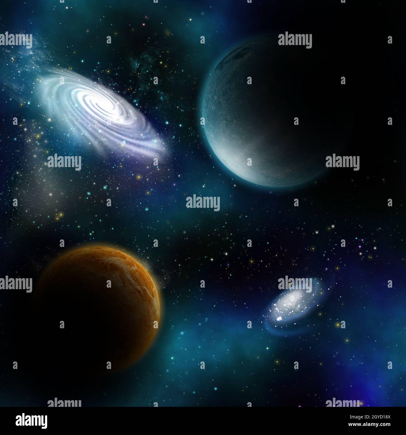 Space background with fictional planets and galaxys Stock Photo - Alamy