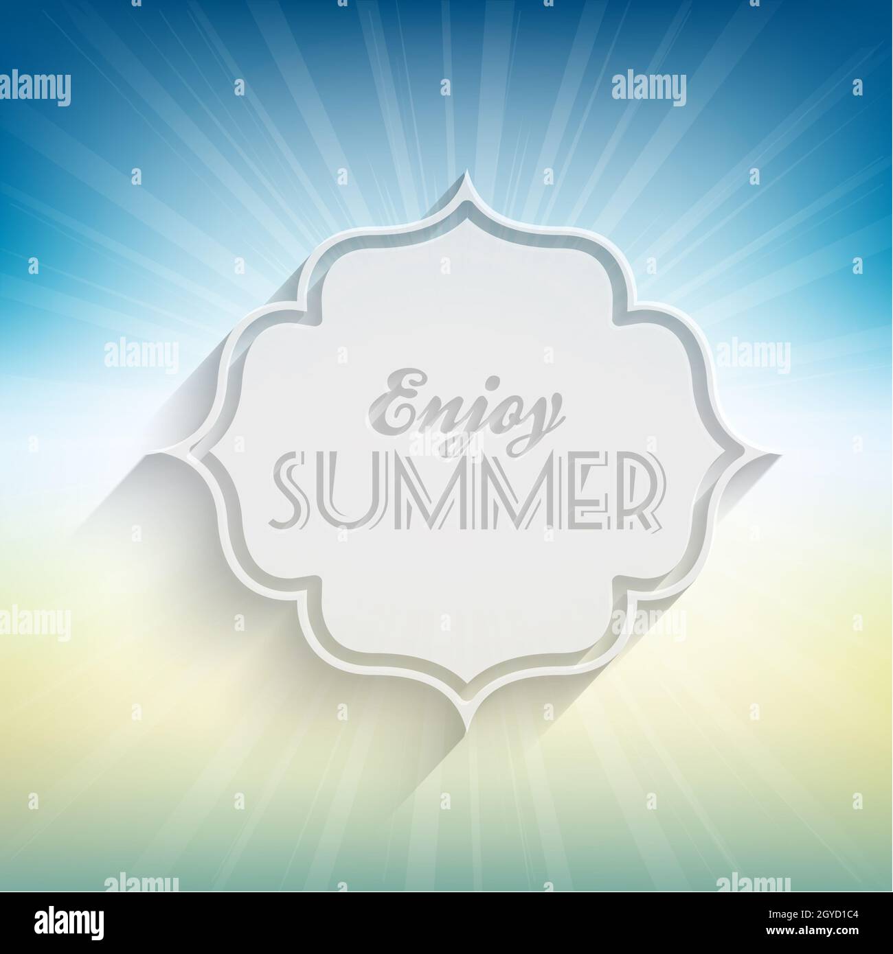 Summer themed background with label Stock Photo - Alamy