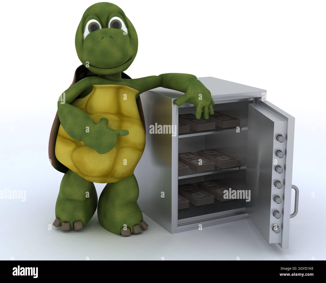 3D render of a tortoise with a safe full of money Stock Photo - Alamy