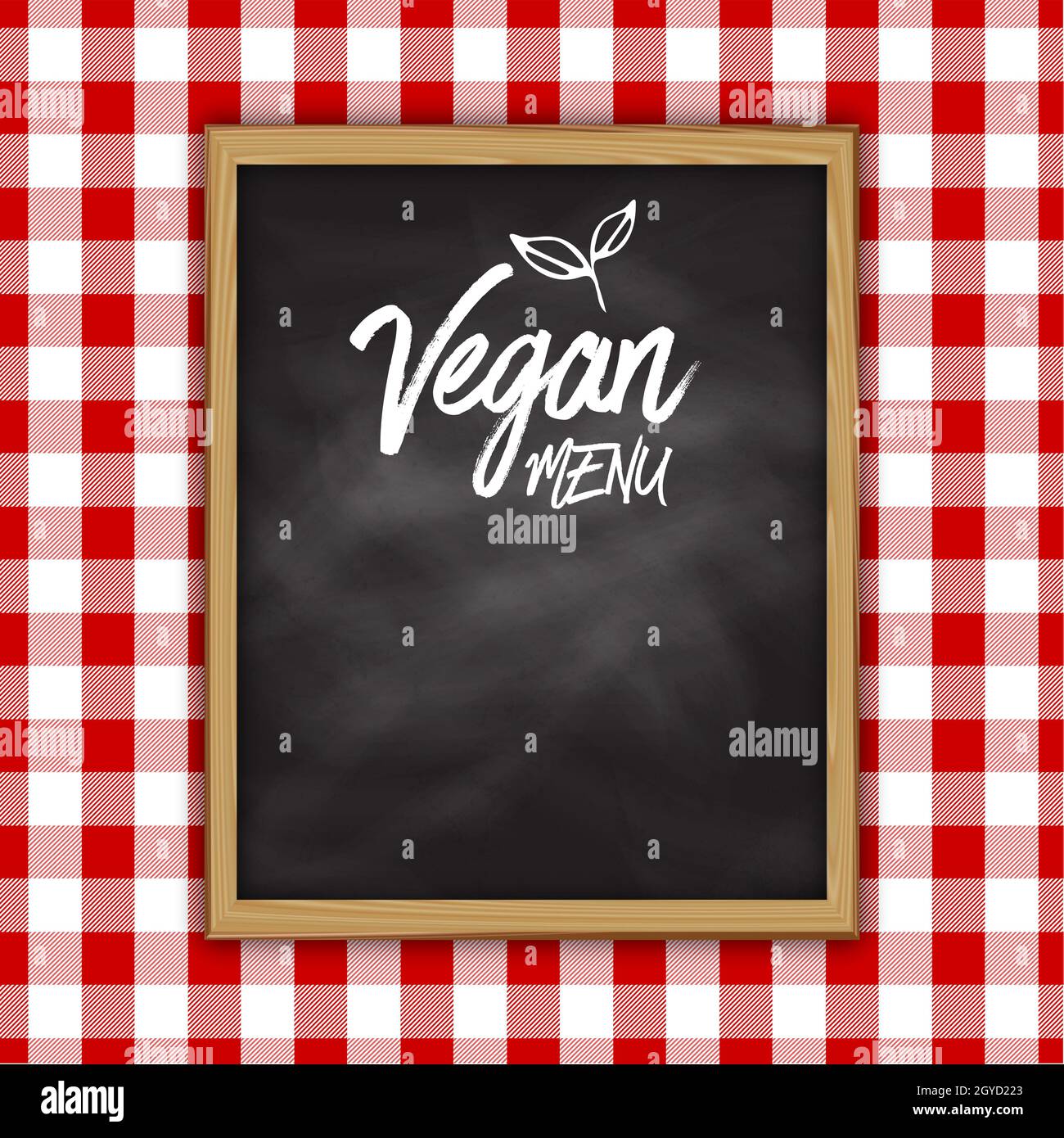 Vegan menu chalkboard design on a gingham cloth background Stock Photo ...