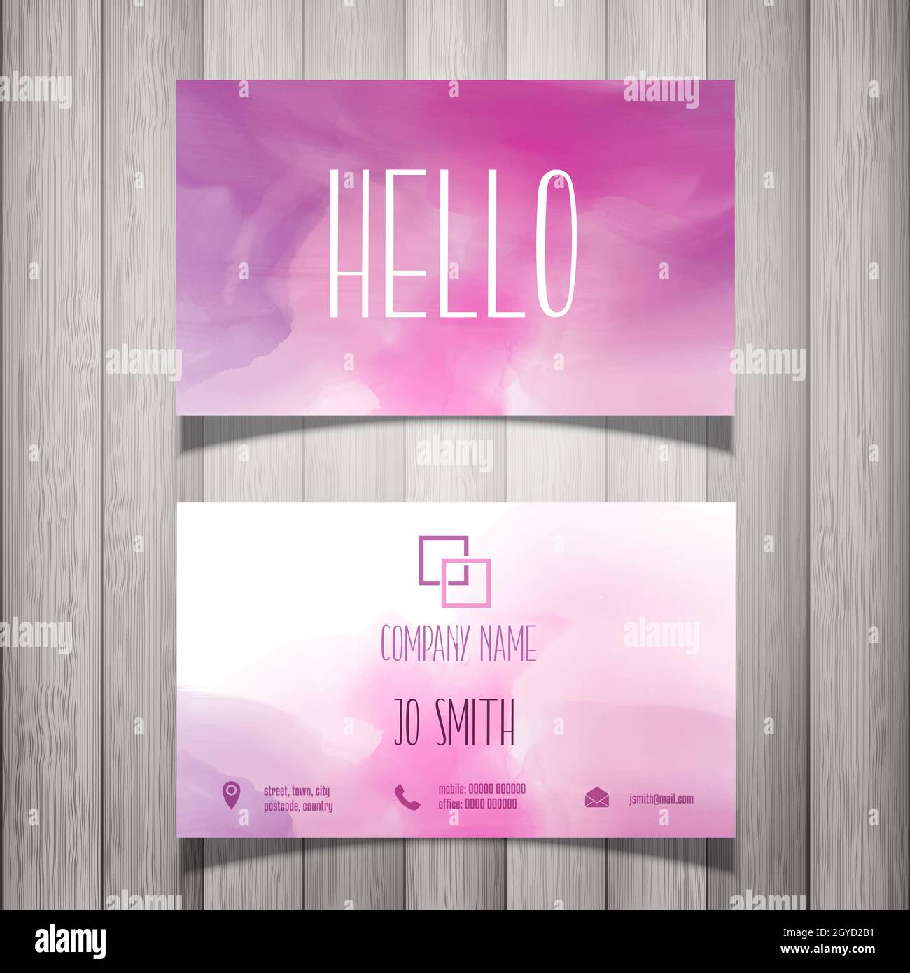 Business card layout with the word Hello on a watercolour design Stock ...