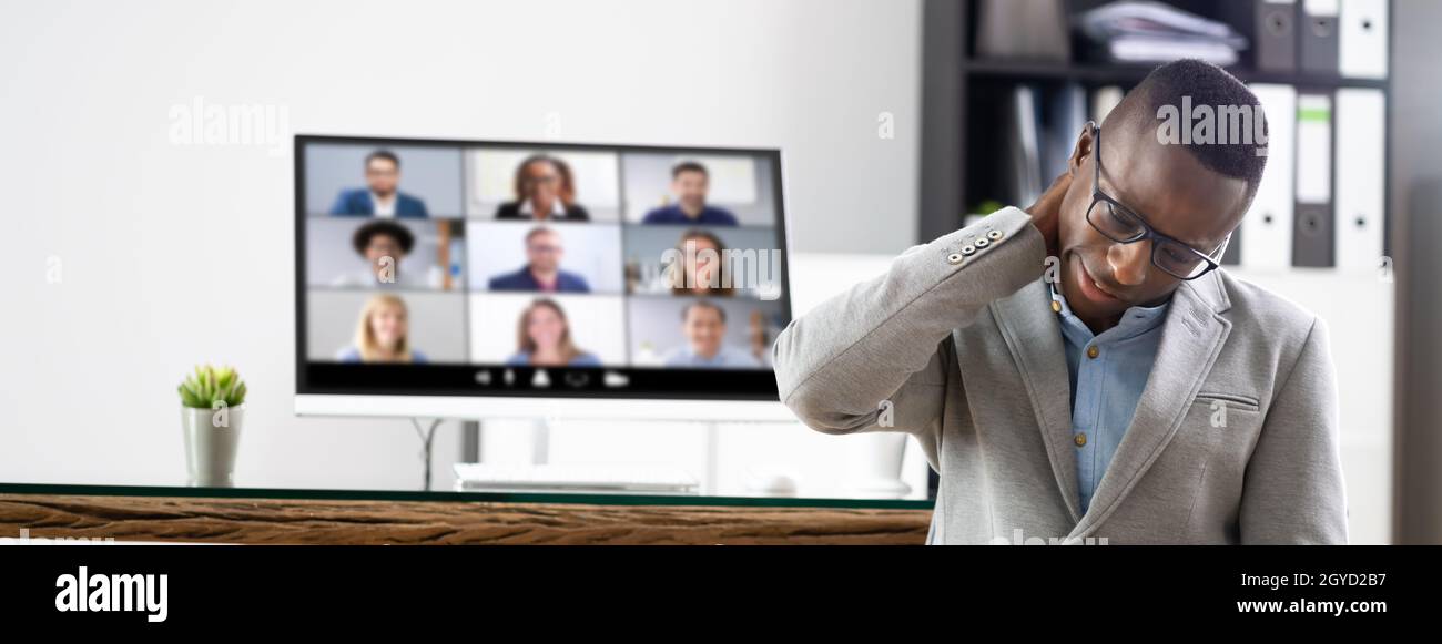 Bored Employee In Video Conference Training Meeting Stock Photo - Alamy