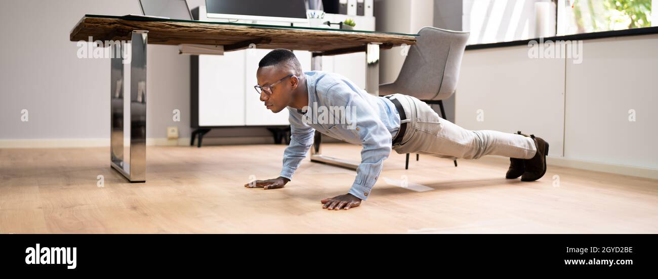 Workout Office Exercise. Healthy African American Doing Pushups Stock ...