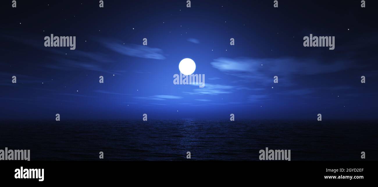 Moon over sea 3d illustration hi-res stock photography and images - Alamy