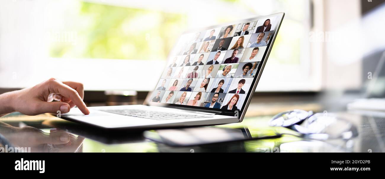 Online Video Conference And Digital Webinar On Screen Stock Photo - Alamy