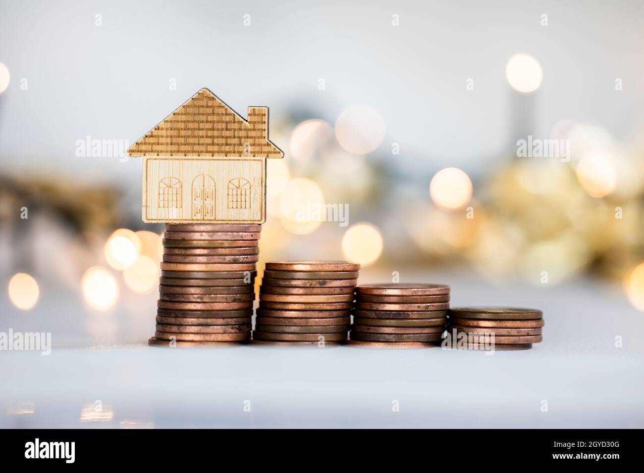 coins saving setting stairs up to house model for concept investment ...