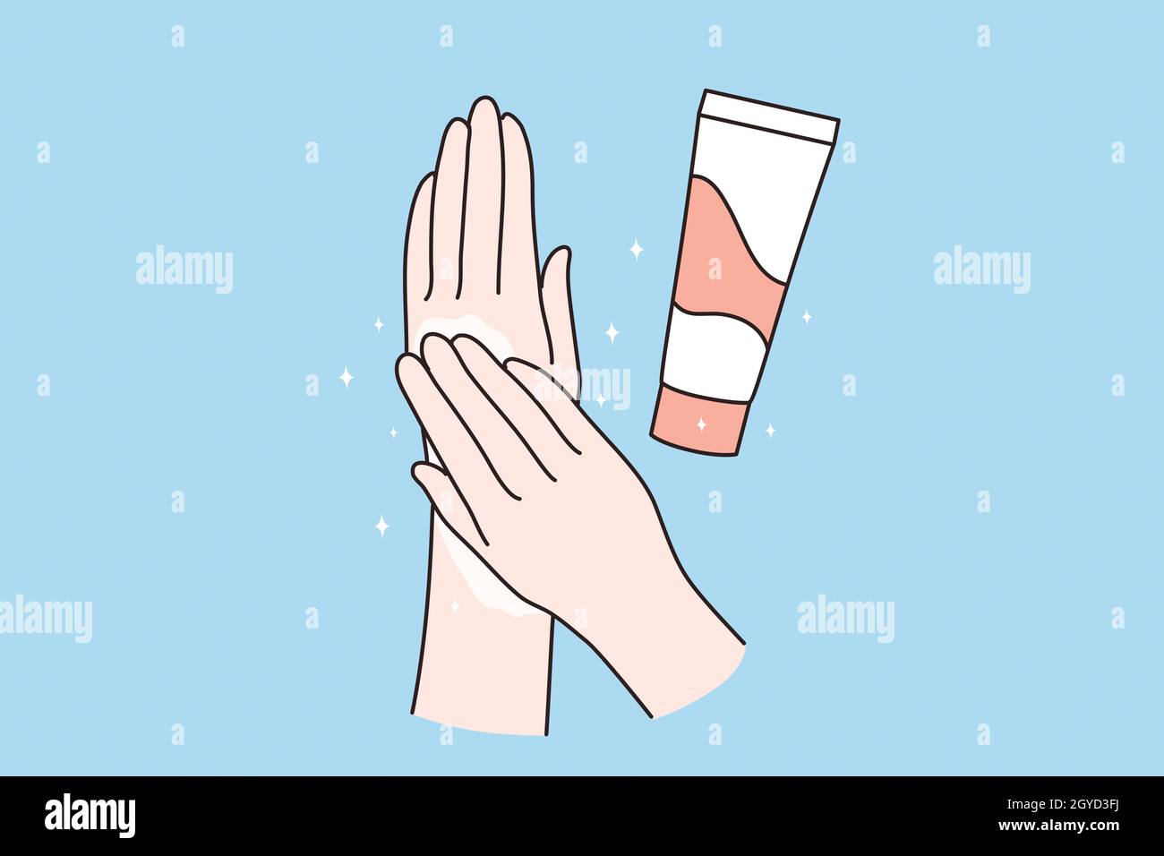 Skincare, hand cream concept. Human hands applying moisturizing hand ...