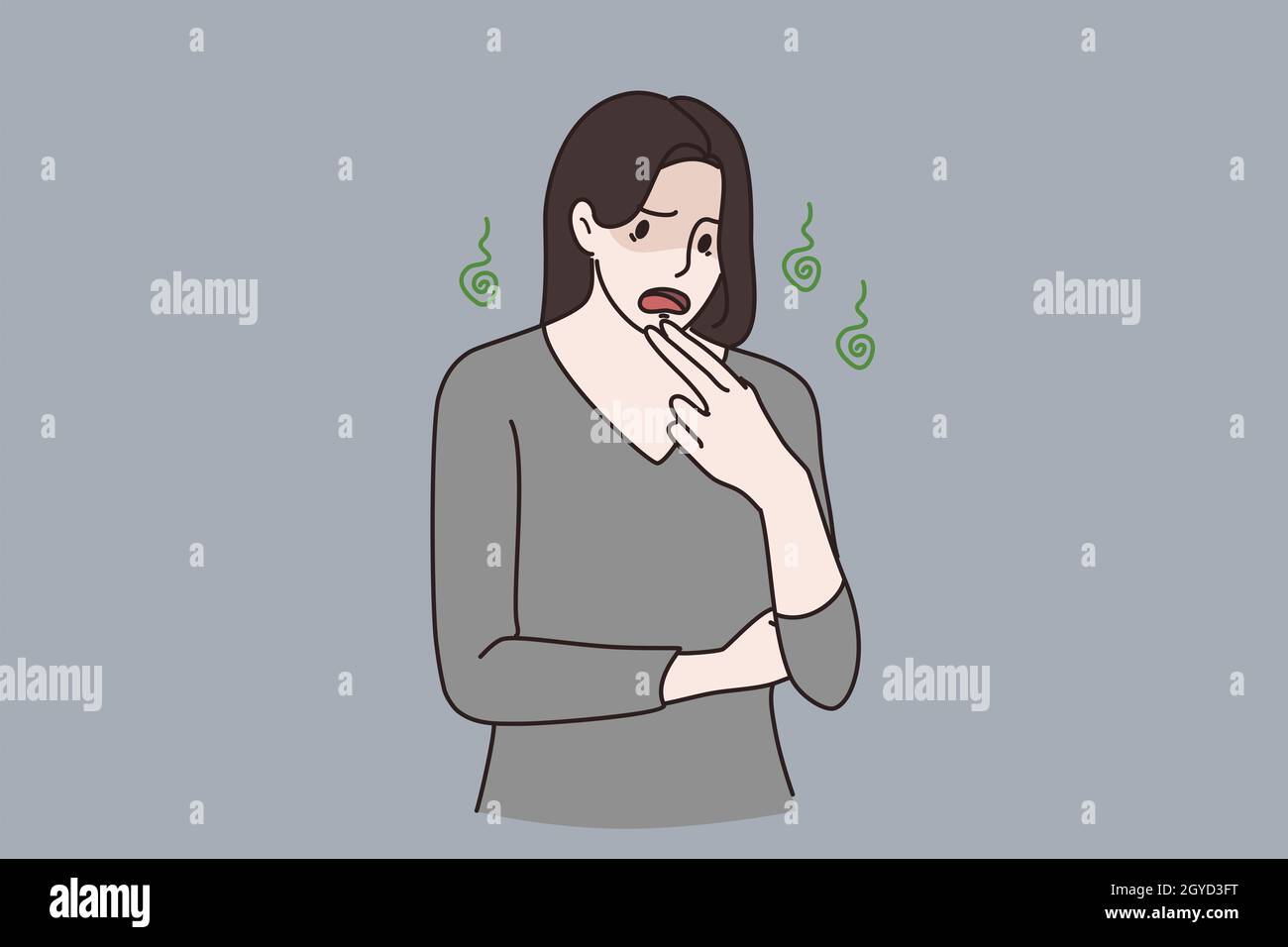 Frustration, feeling down and sick concept. Young frustrated girl ...