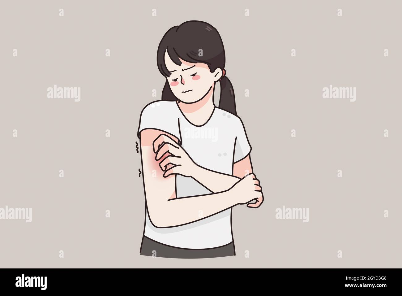 Itchy skin, allergy, skin problems concept. Young frustrated girl ...