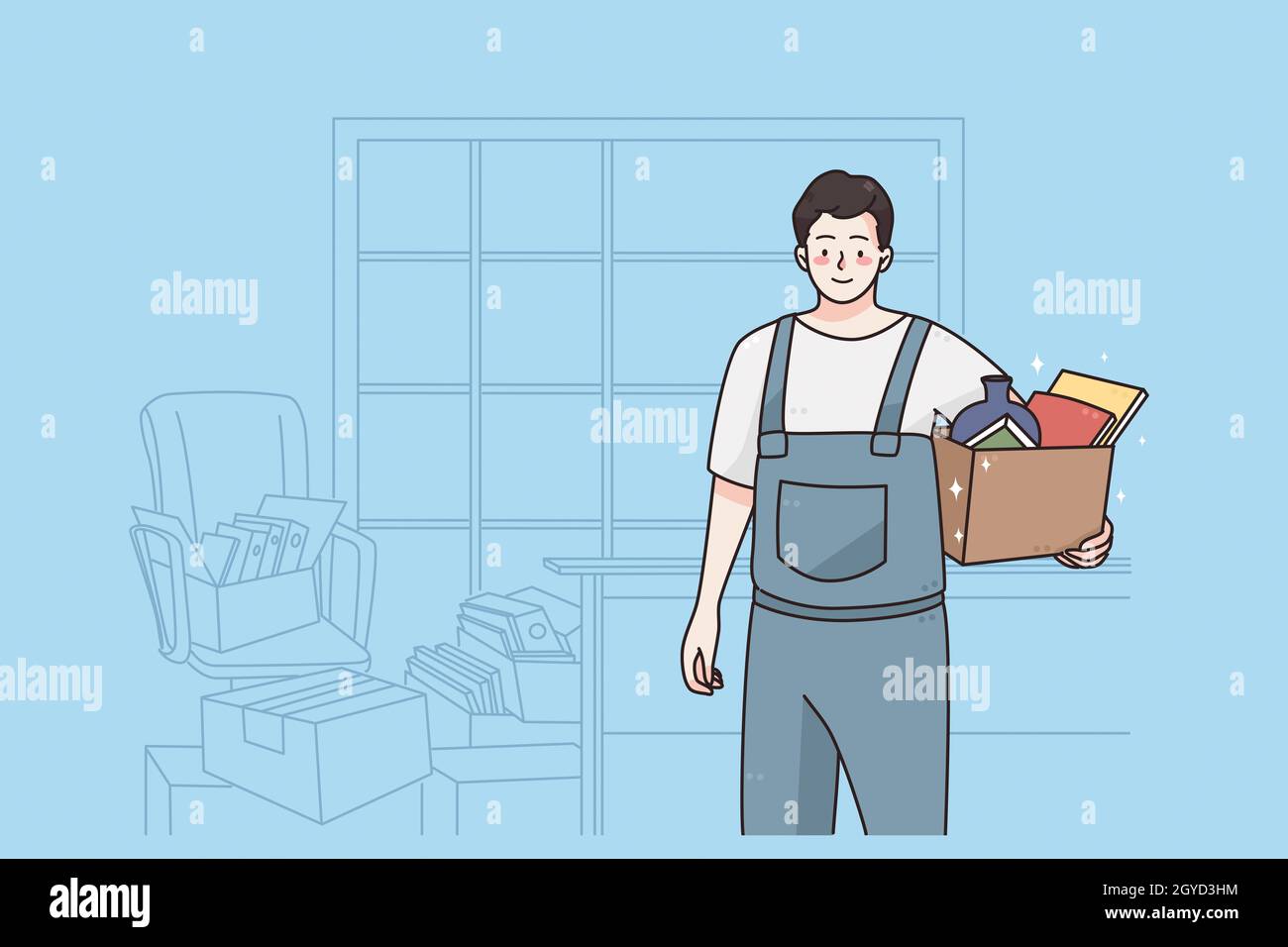 Repairman and workman concept. Young smiling man cartoon character ...