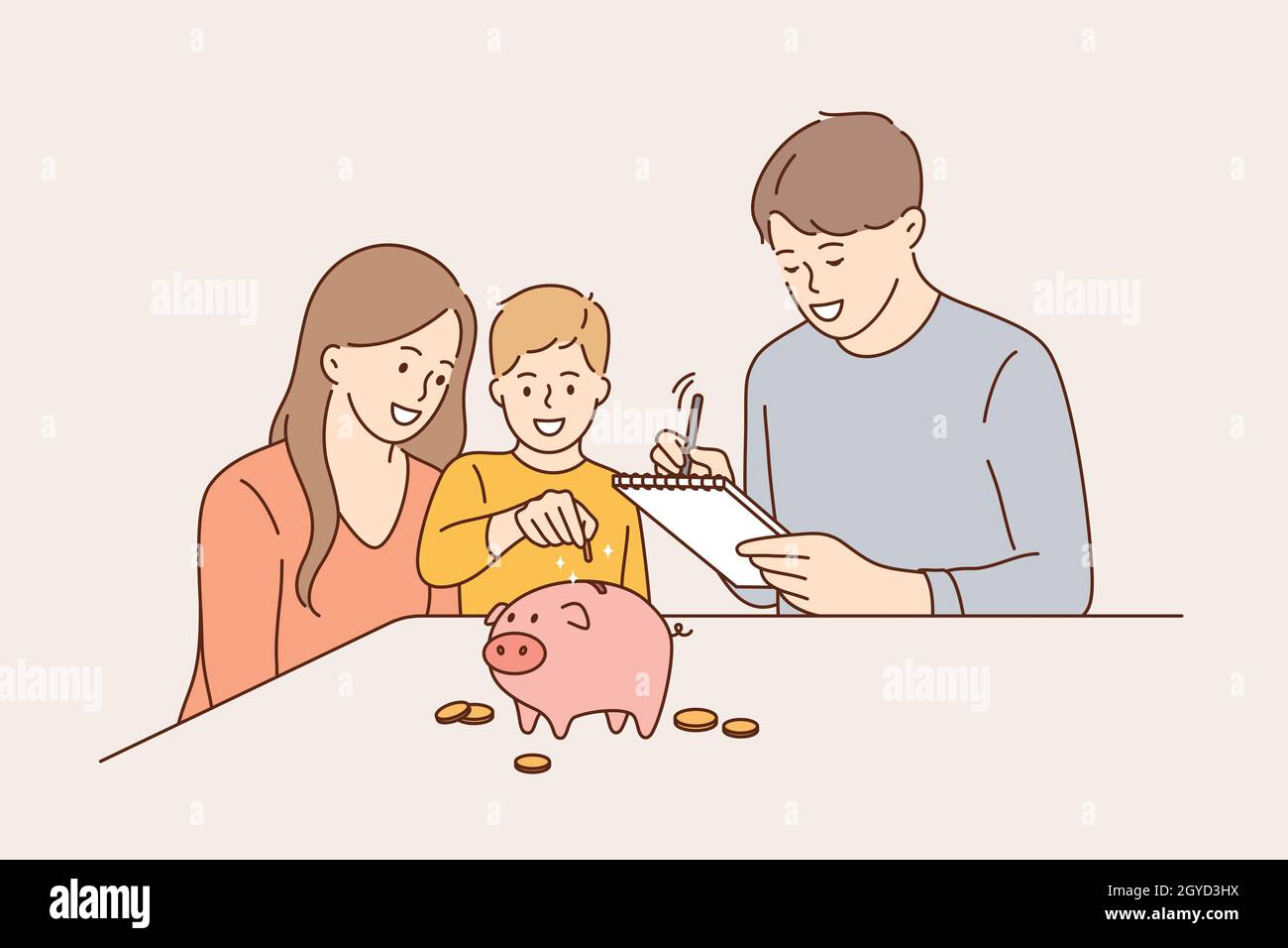 Family budget and saving money concept. Young positive family with ...