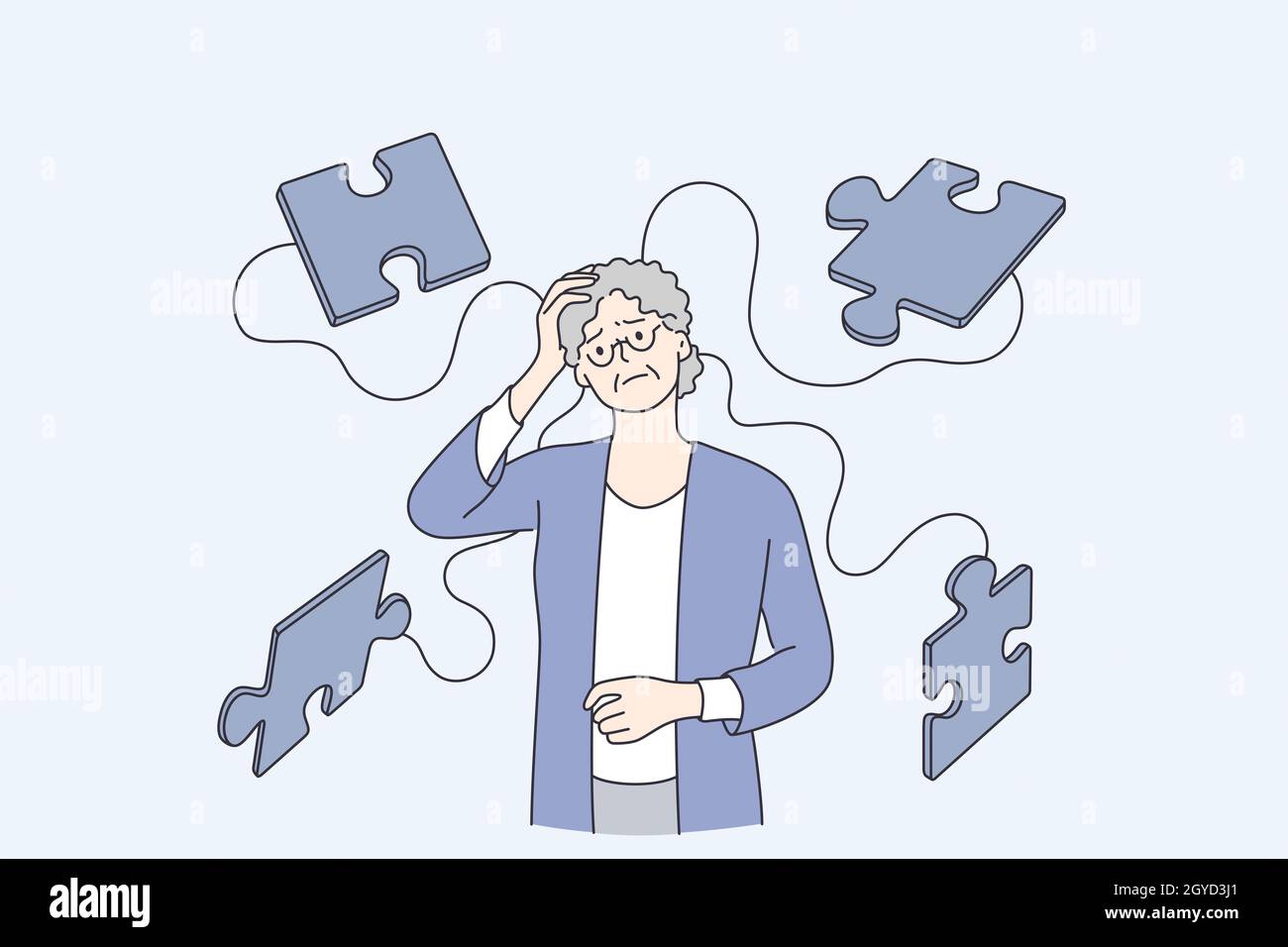 Alzheimer illness disease patients concept. Senior mature woman cartoon ...