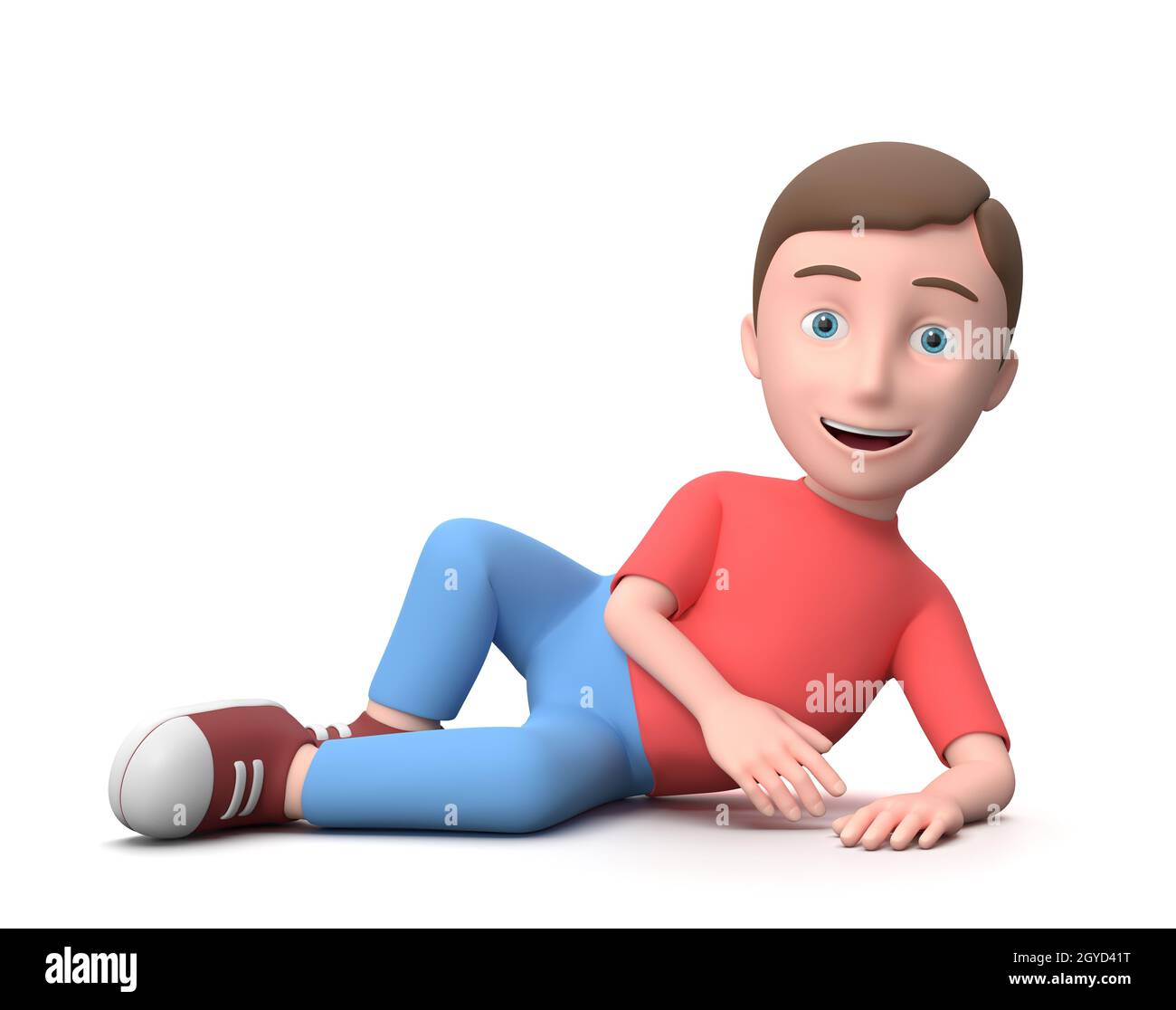 Smiling Young Kid Lying Sideways. 3D Cartoon Character Isolated on ...