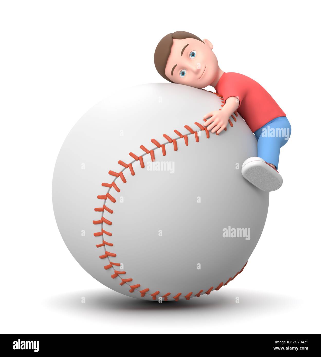 Smiling Little Young Kid Hugging a Big Baseball Ball. 3D Cartoon ...