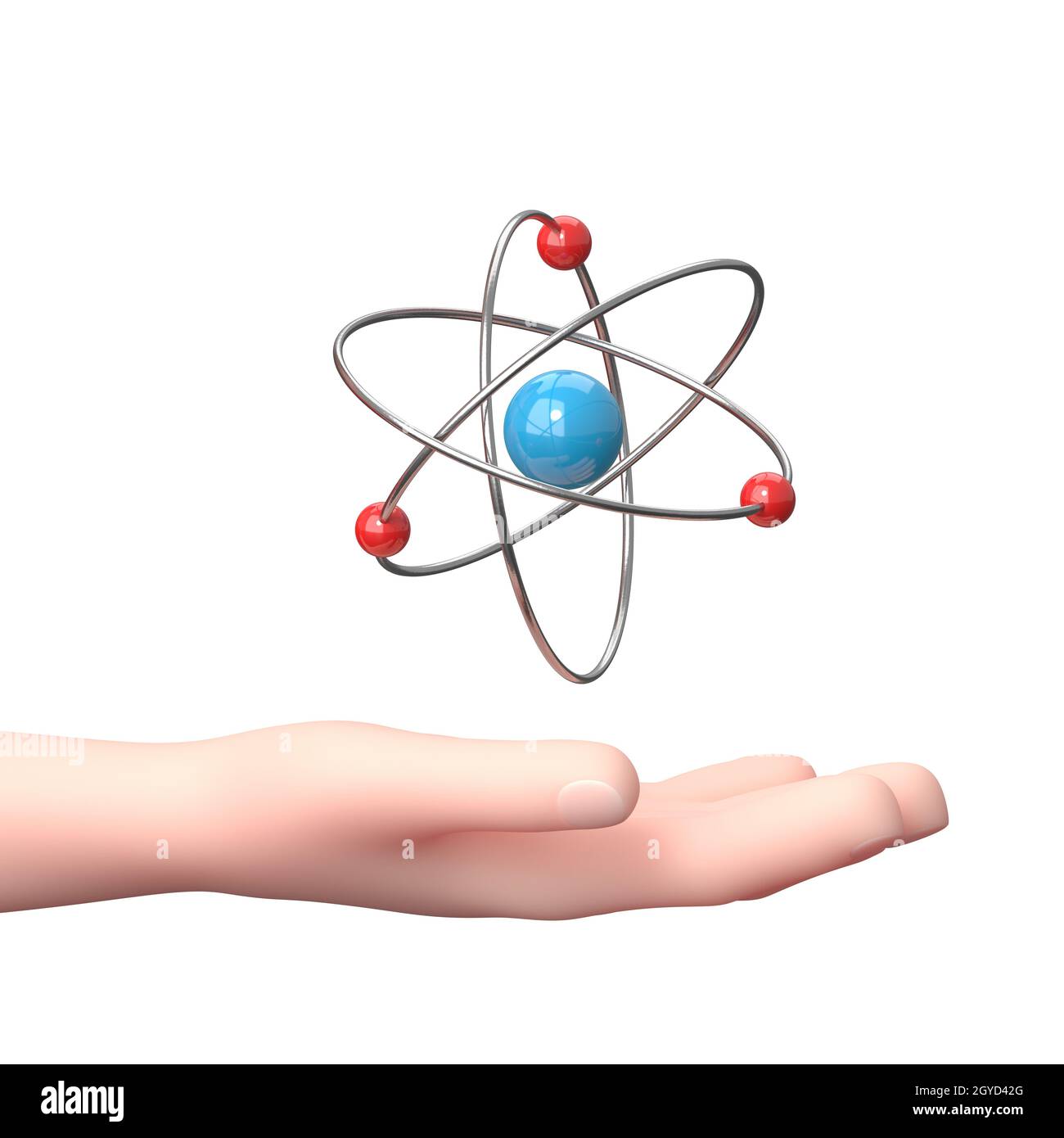 Hand Holding the Atom. 3D Cartoon Character. Isolated on White ...