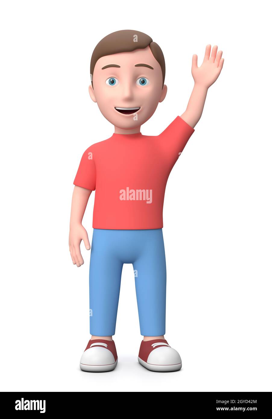 Standing Smiling Young Kid Waving, Saying Hello with Hand. 3D Cartoon ...