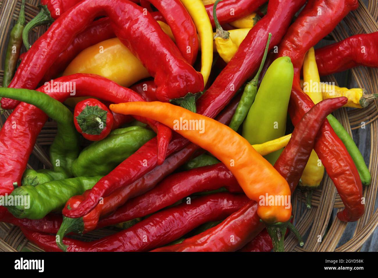 Colorful Basket of Peppers at a Farmers Market Stock Photo - Alamy