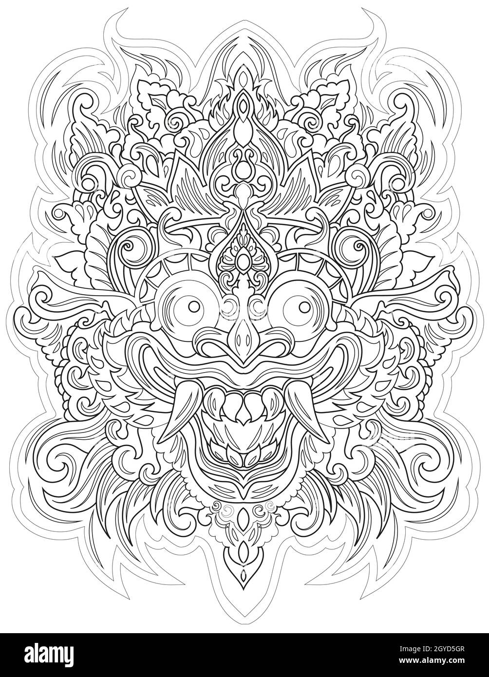 Scary Smiling Mask Facing Forward With Crown Colorless Line Line ...