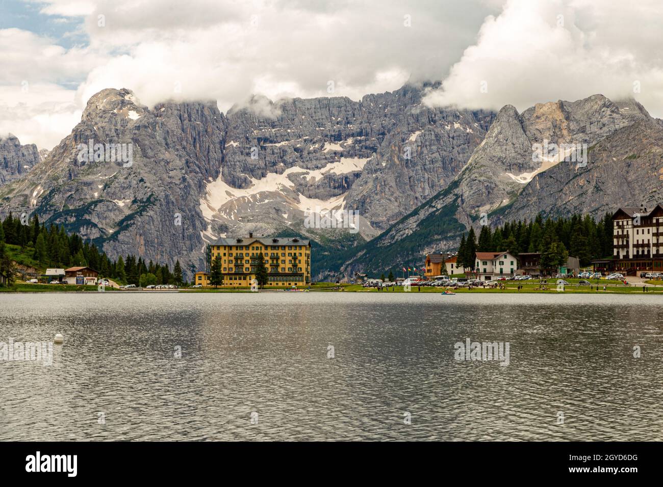 view of Lake Misurina is the largest natural lake of the Cadore Stock ...