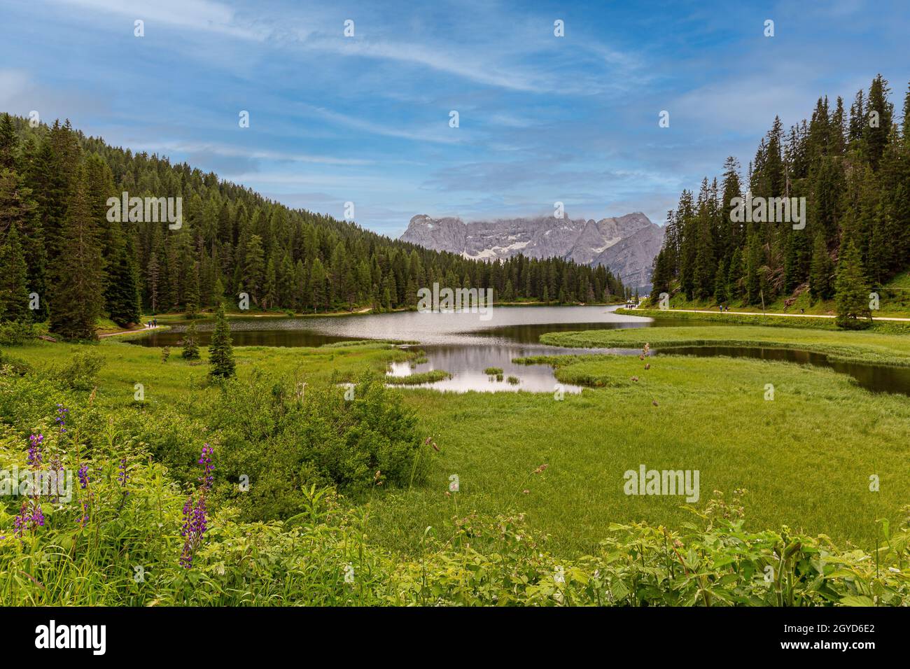 view of Lake Misurina is the largest natural lake of the Cadore Stock ...